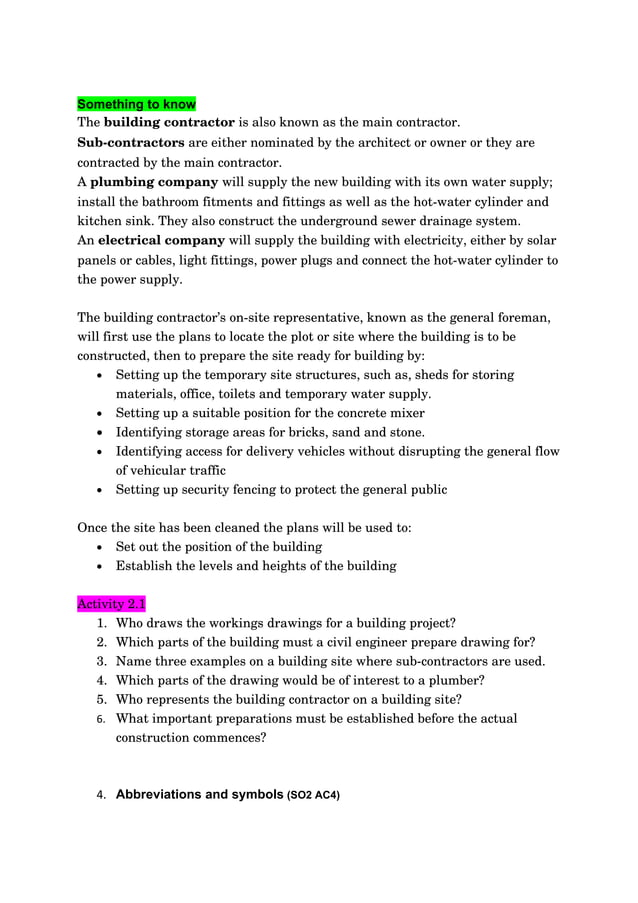 Read and Interpret Construction Drawings & specifications | DOC