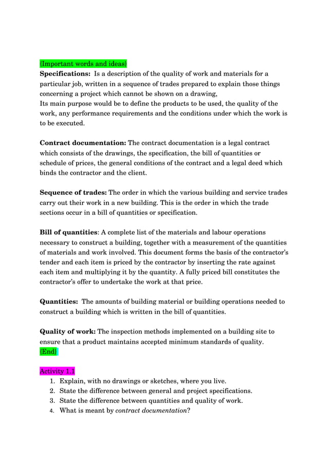 Read and Interpret Construction Drawings & specifications | DOC