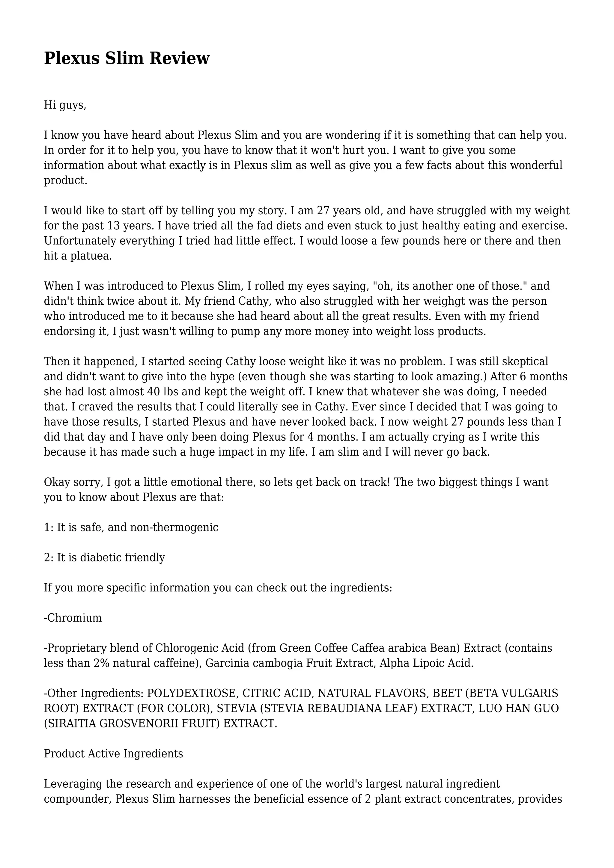 Plexus Slim Review | PDF | Healthy Cooking and Eating | Food & Drink