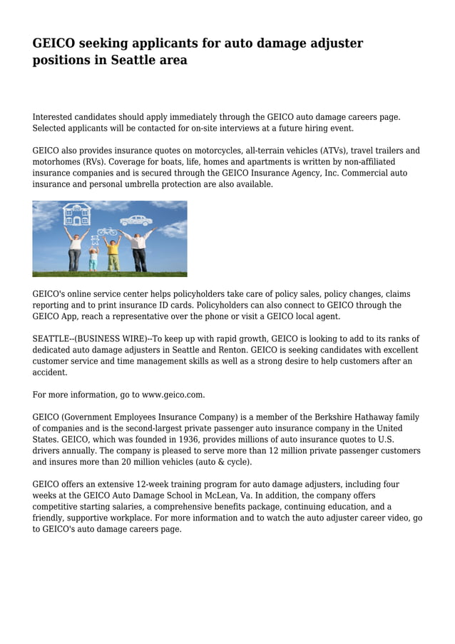 GEICO seeking applicants for auto damage adjuster positions in Seattle ...