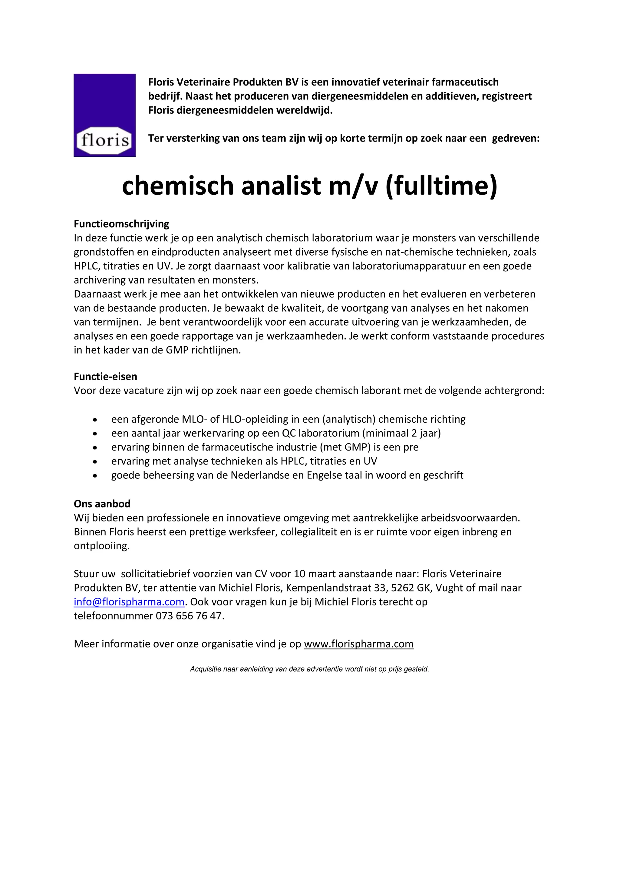 140203 vacature chemisch analist | PDF