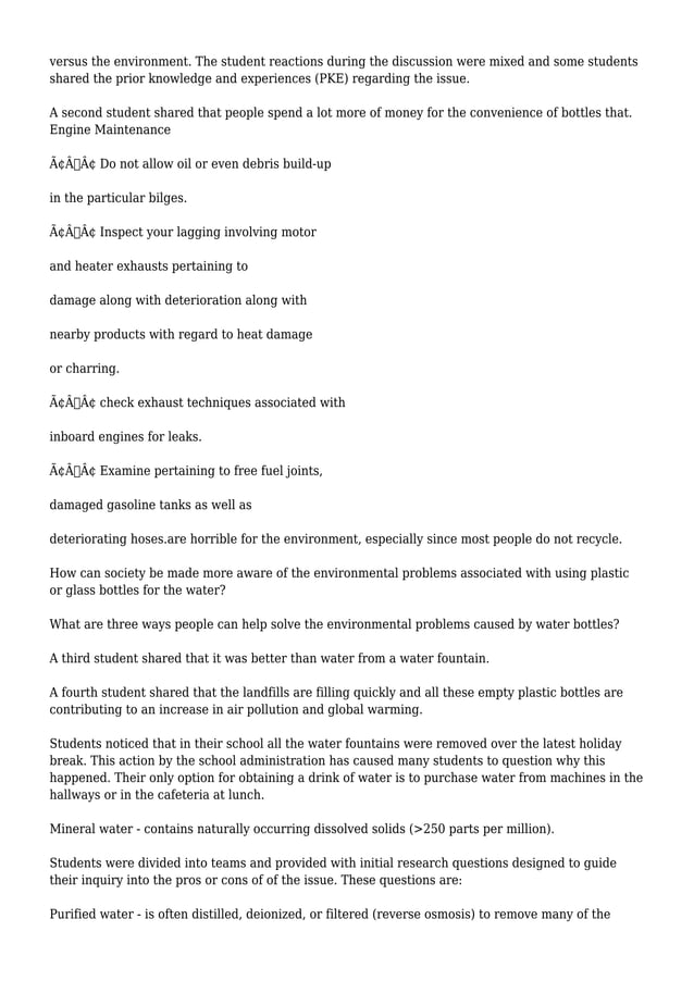 Bottled Water Versus the Environment Case Study | PDF