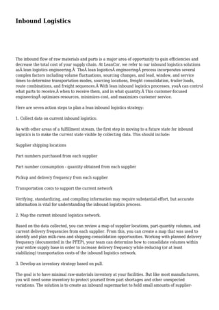 Inbound Logistics | PDF