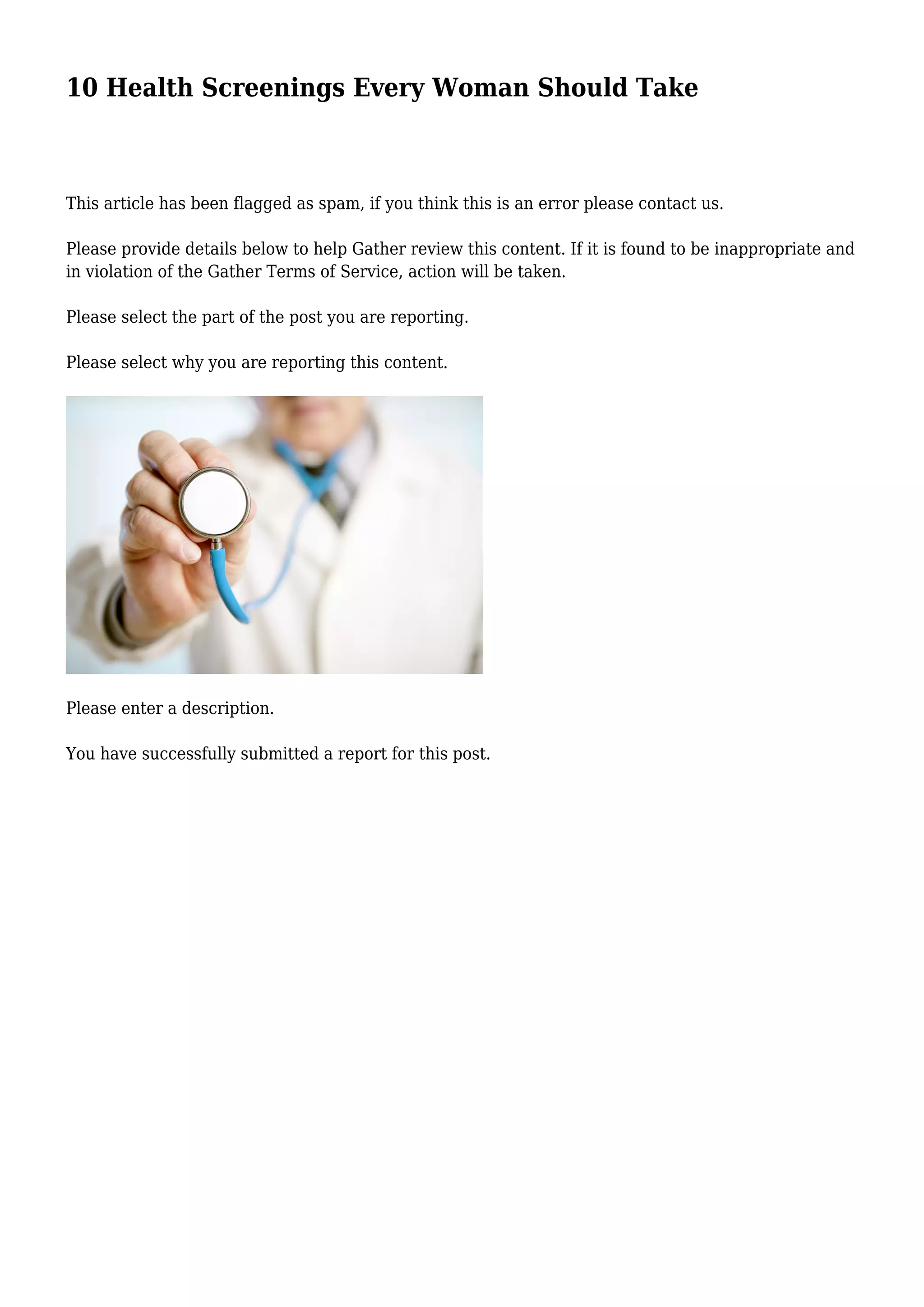 10 Health Screenings Every Woman Should Take | PDF