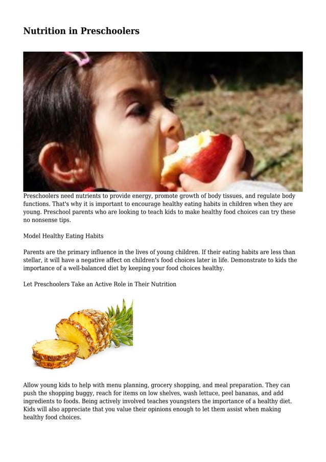 Nutrition in Preschoolers | PDF | Children\'s Health | Healthy Living