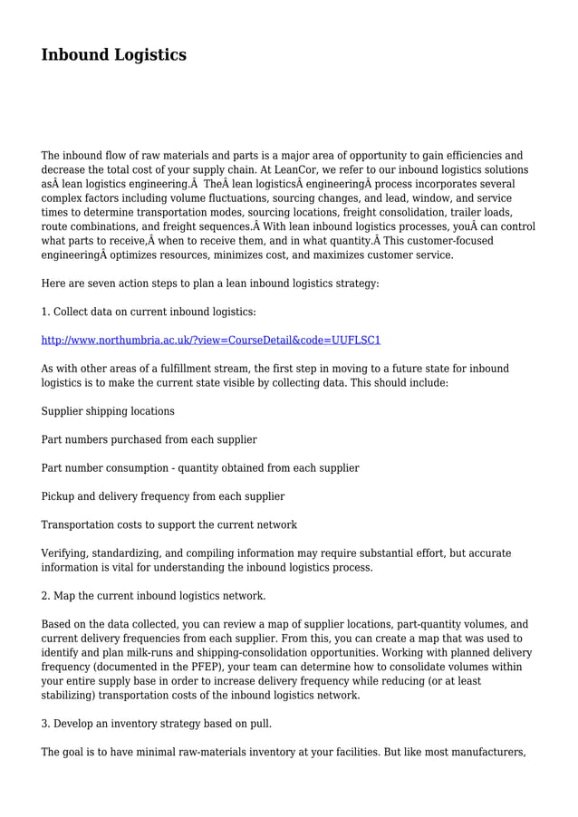 Inbound Logistics | PDF