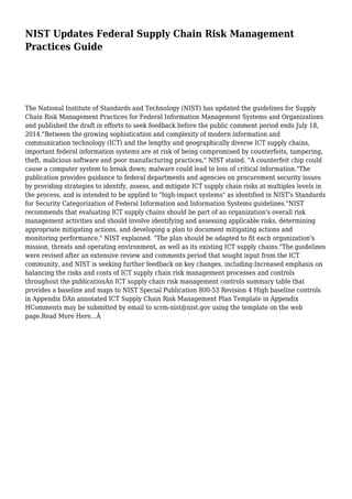 NIST Updates Federal Supply Chain Risk Management Practices Guide | PDF ...