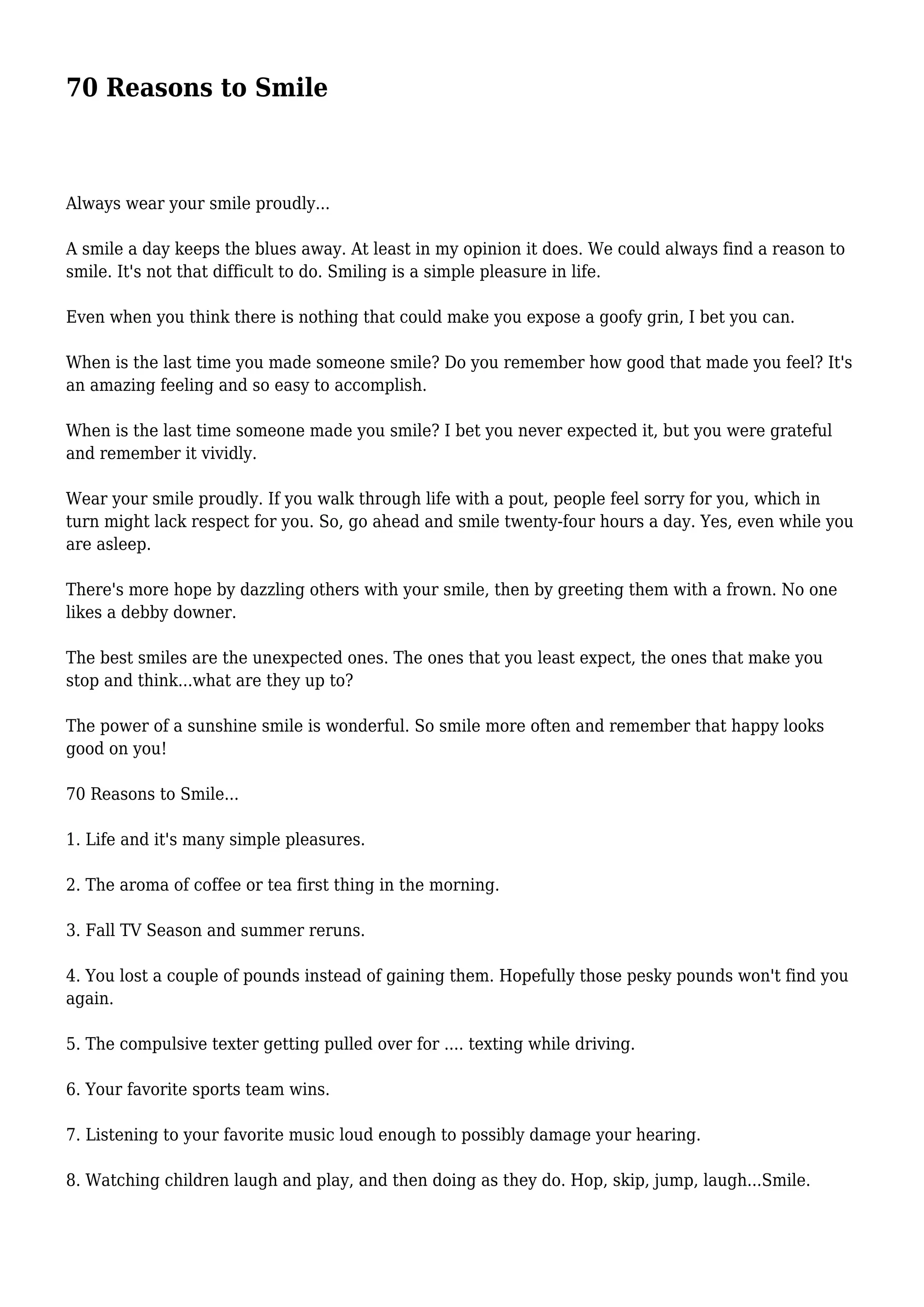 70 Reasons to Smile | PDF