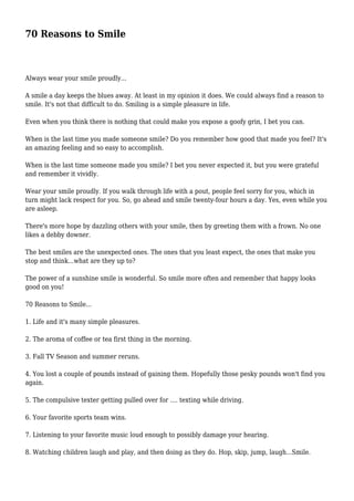 70 Reasons to Smile | PDF | Wellness | Healthy Living