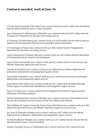 Contracts awarded, week of June 16 | PDF