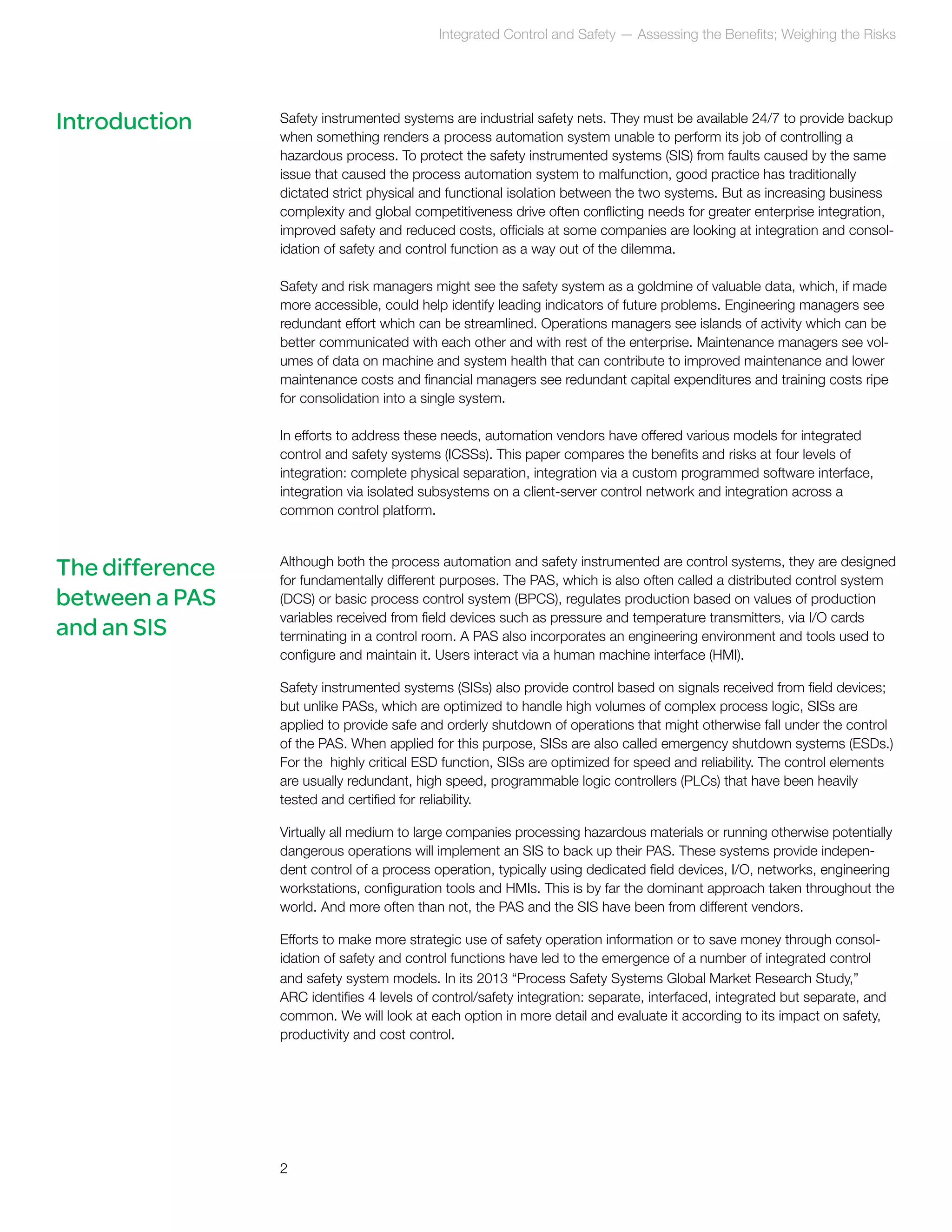 Integrated Control and Safety - Assessing the Benefits; Weighing the ...