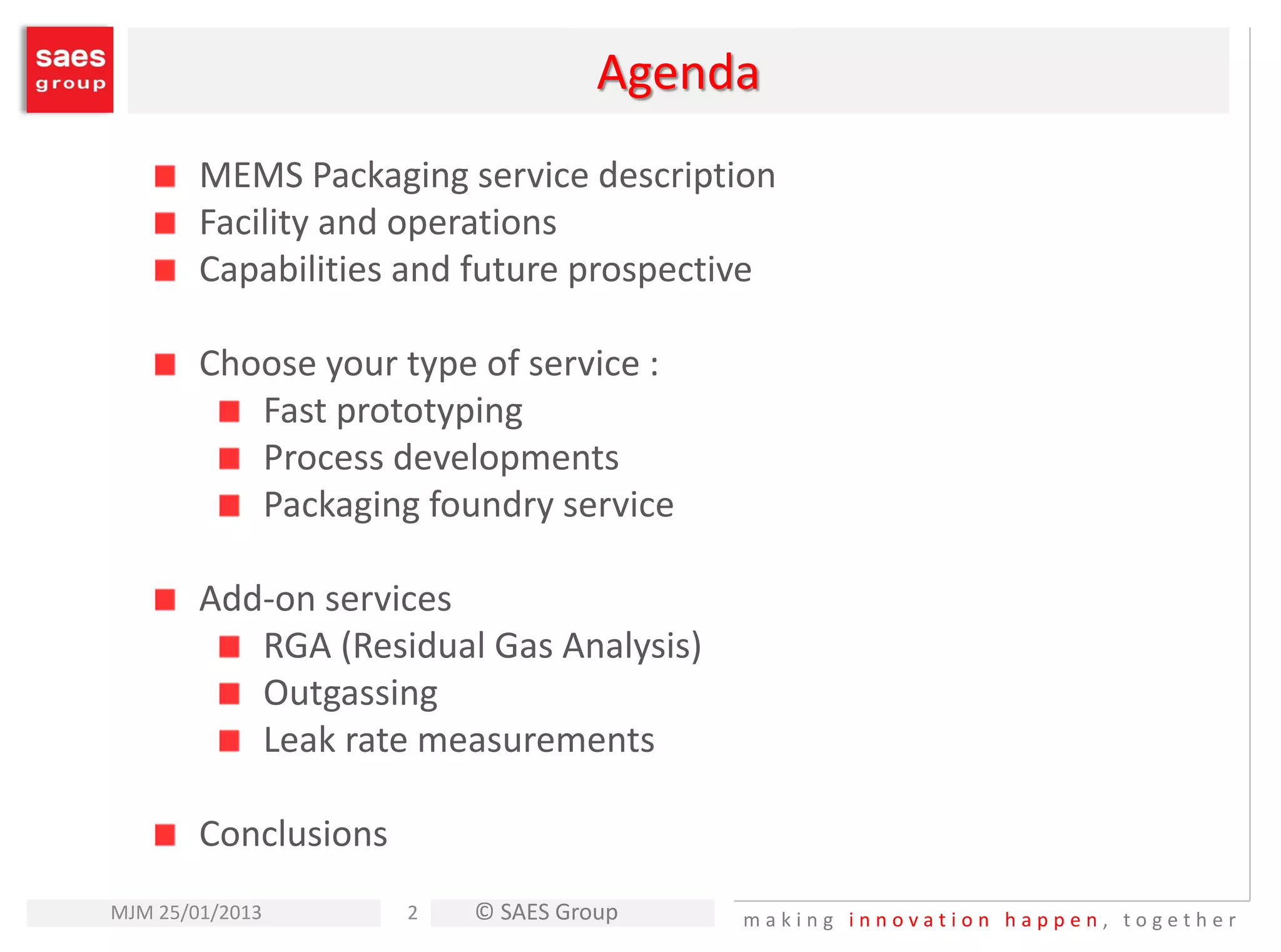 SAES Packaging Services for MEMS Devices | PPT
