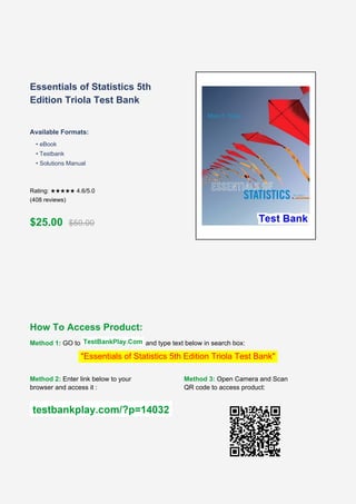 Comprehensive Guide to Essentials of Statistics 5th Edition Triola Test ...