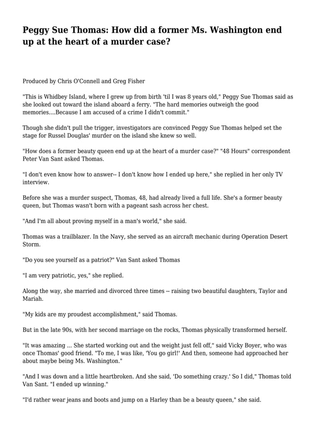 Peggy Sue Thomas: How did a former Ms. Washington end up at the heart ...