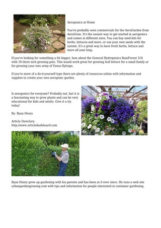 An Introduction To Aeroponics | PDF