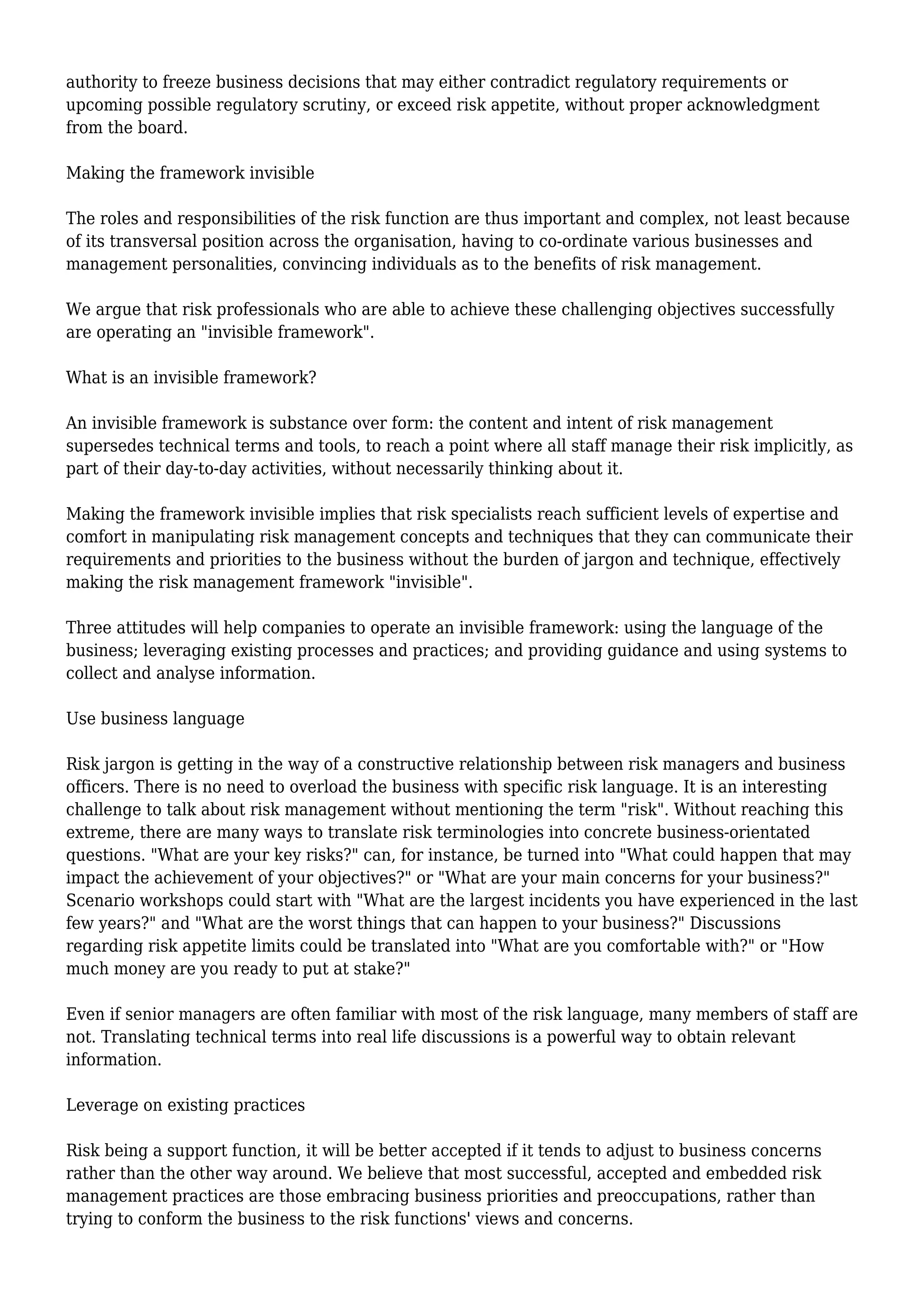 Building an invisible framework for risk management | PDF