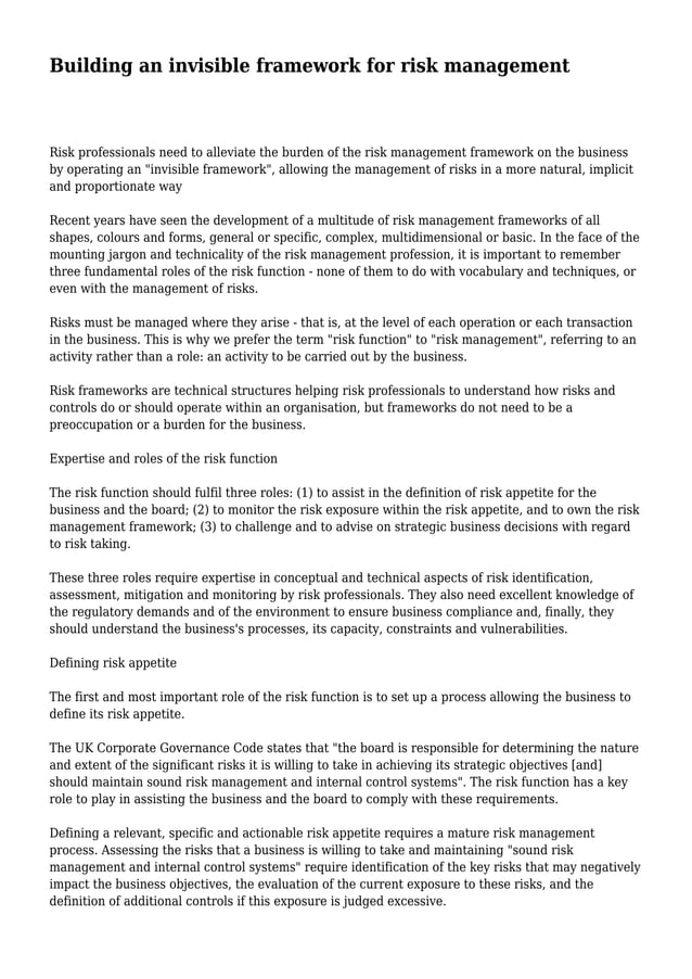 Building an invisible framework for risk management | PDF