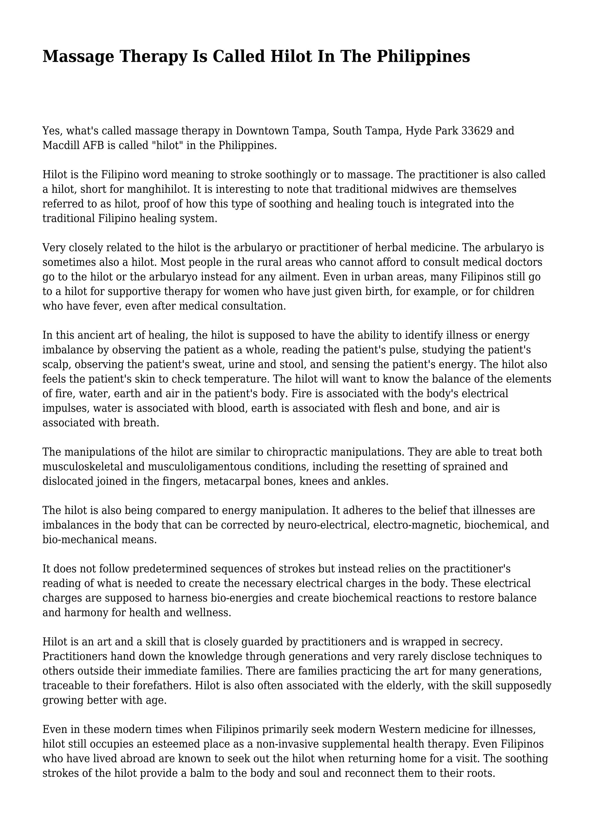 Massage Therapy Is Called Hilot In The Philippines | PDF