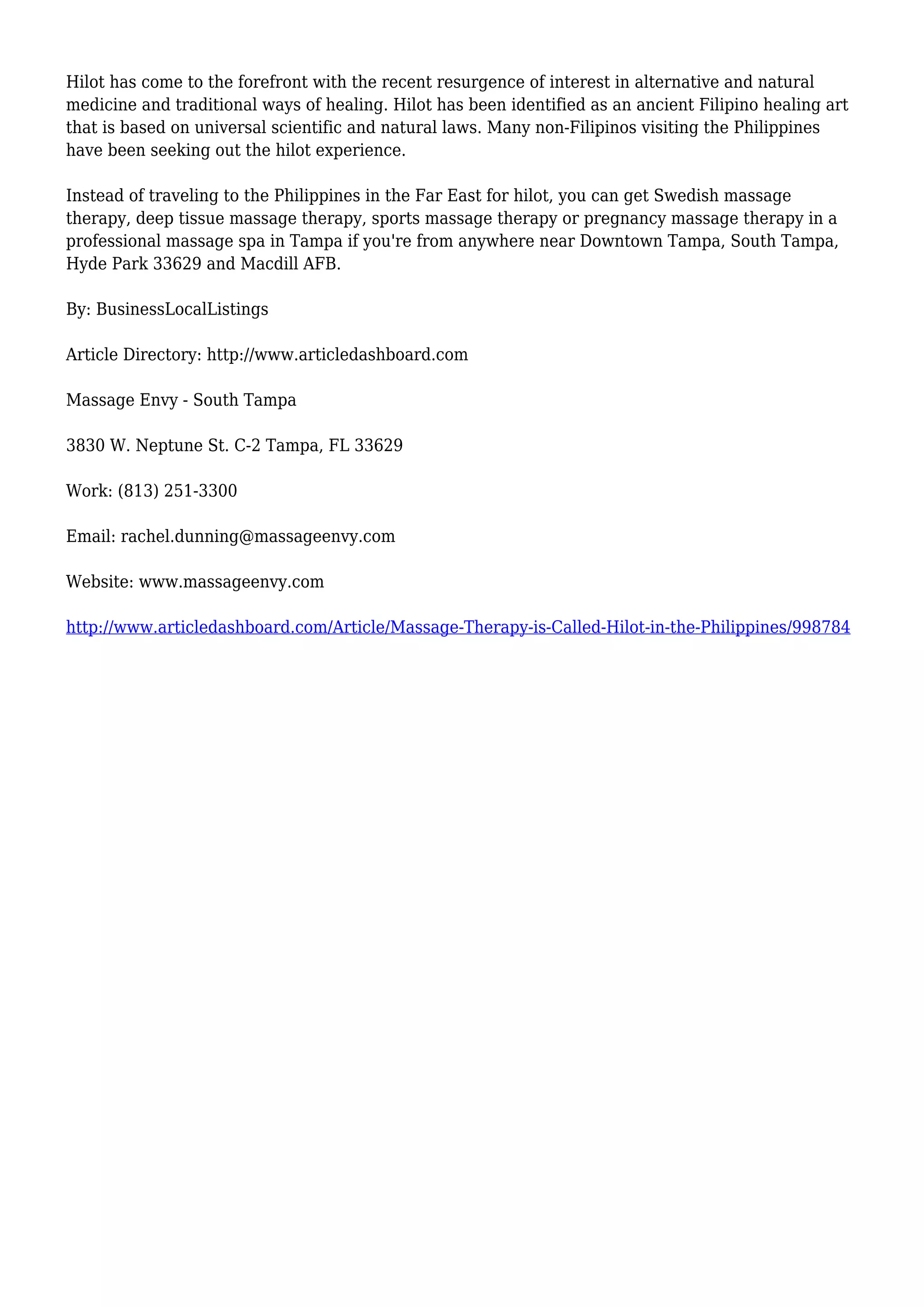 Massage Therapy Is Called Hilot In The Philippines | PDF