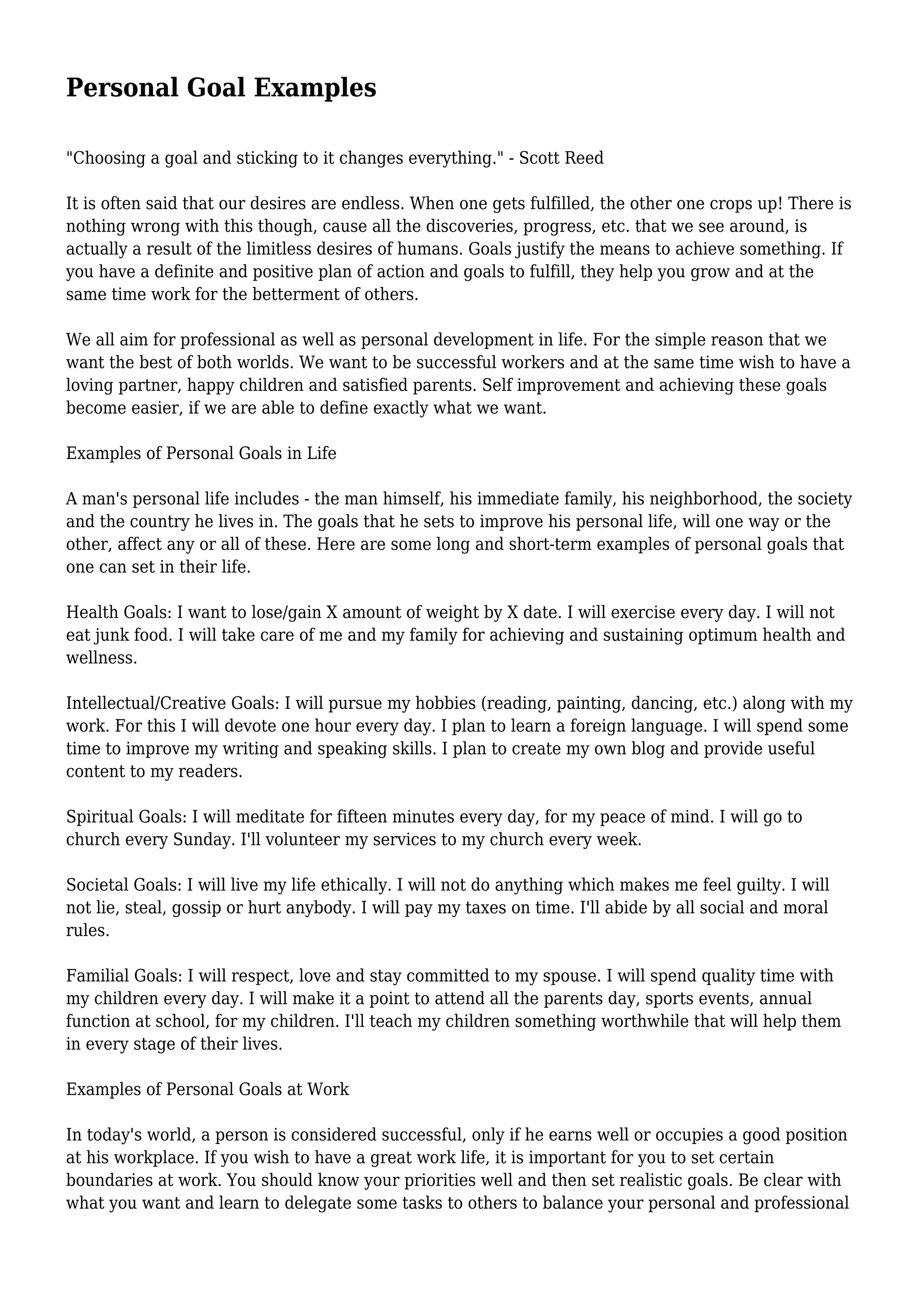 Personal Goal Examples | PDF