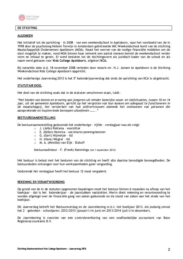 Jaarverslag 2013 Stichting weekendschool Kids College Apeldoorn