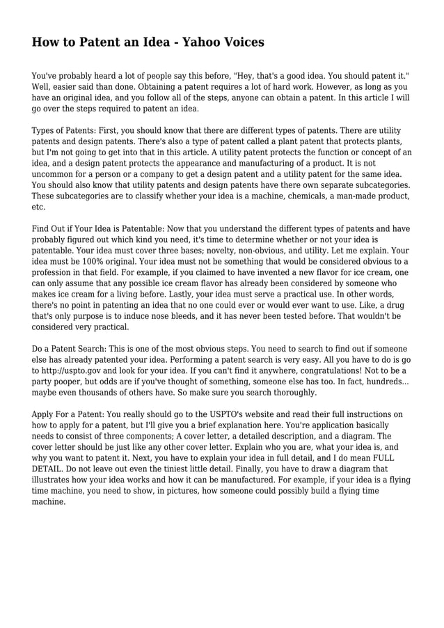 How to Patent an Idea - Yahoo Voices | PDF