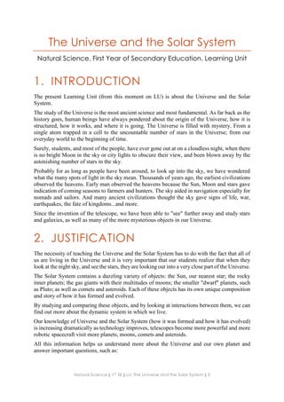 Learning Unit. The Universe and the Solar System. First Year | PDF