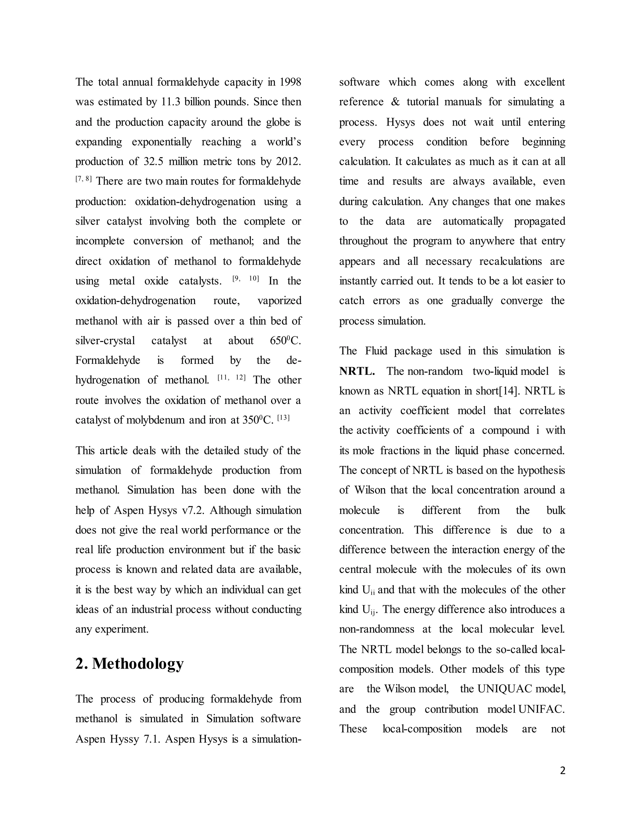 Simulation of Formaldehyde Production Process | DOCX