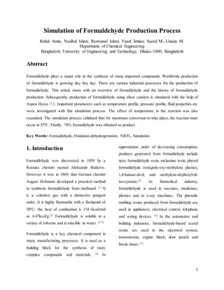 Simulation of Formaldehyde Production Process | DOCX