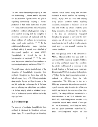 Simulation of Formaldehyde Production Process | DOCX