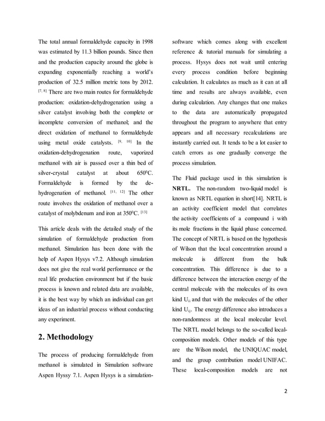 Simulation of Formaldehyde Production Process | DOCX | Chemistry | Science