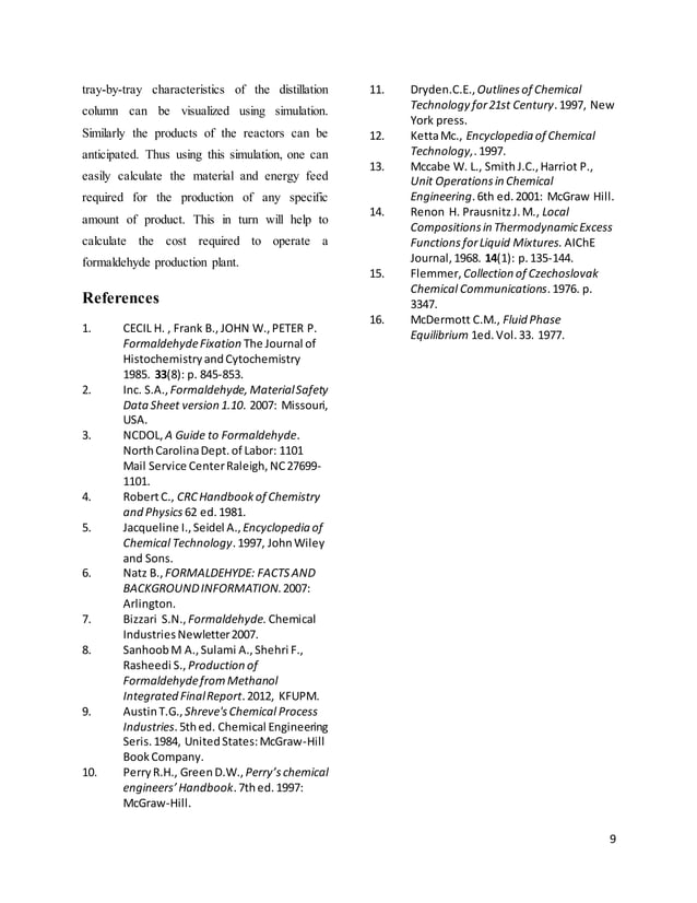 Simulation of Formaldehyde Production Process | DOCX | Chemistry | Science