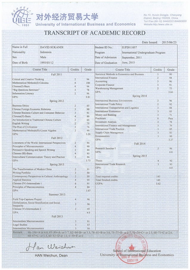 Bachelor Degree Transcript | PDF