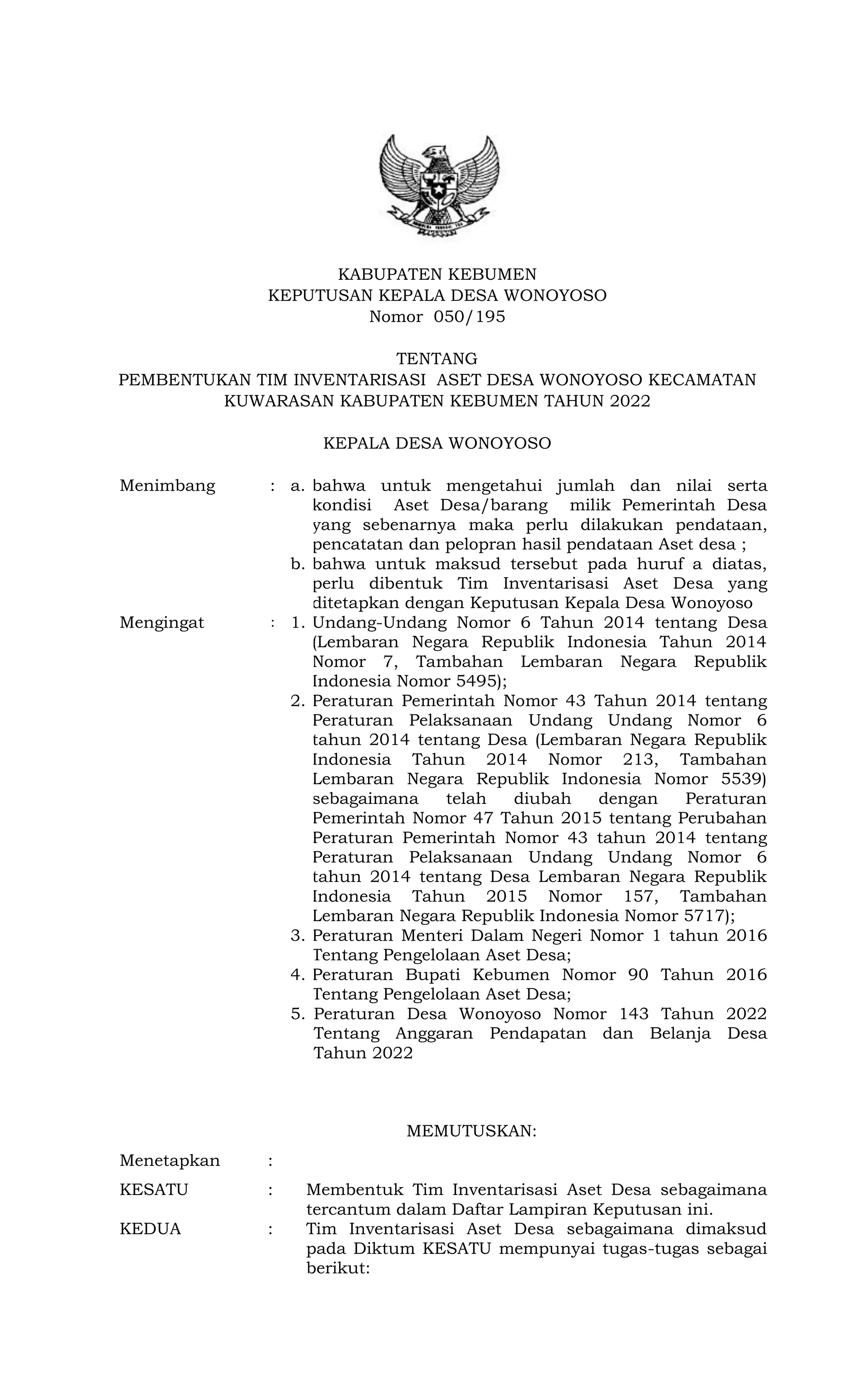 ASET DAN INVENTARIS DESA TAHUN 2022 | PDF