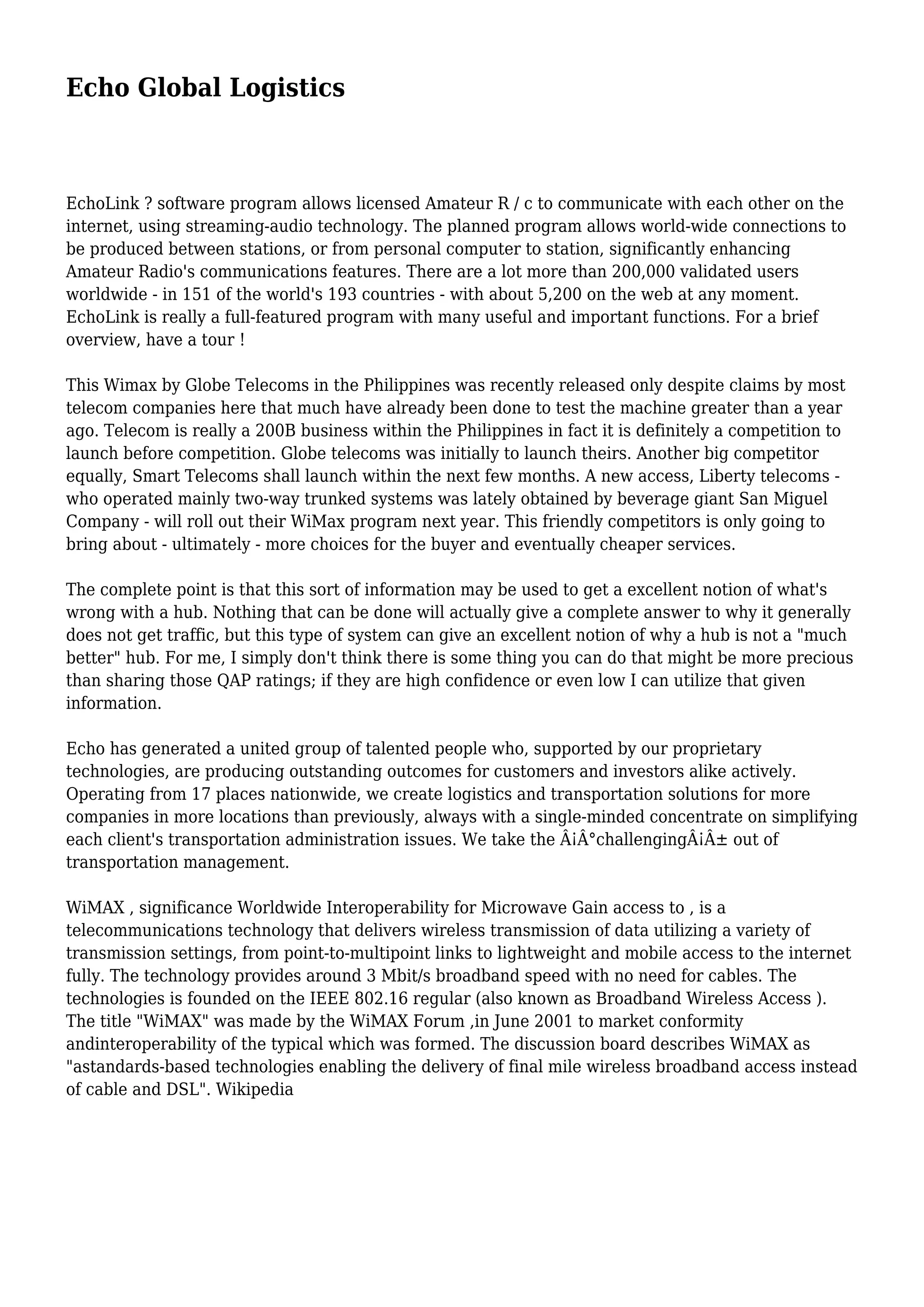 Echo Global Logistics | PDF | Computer Networking | Computing