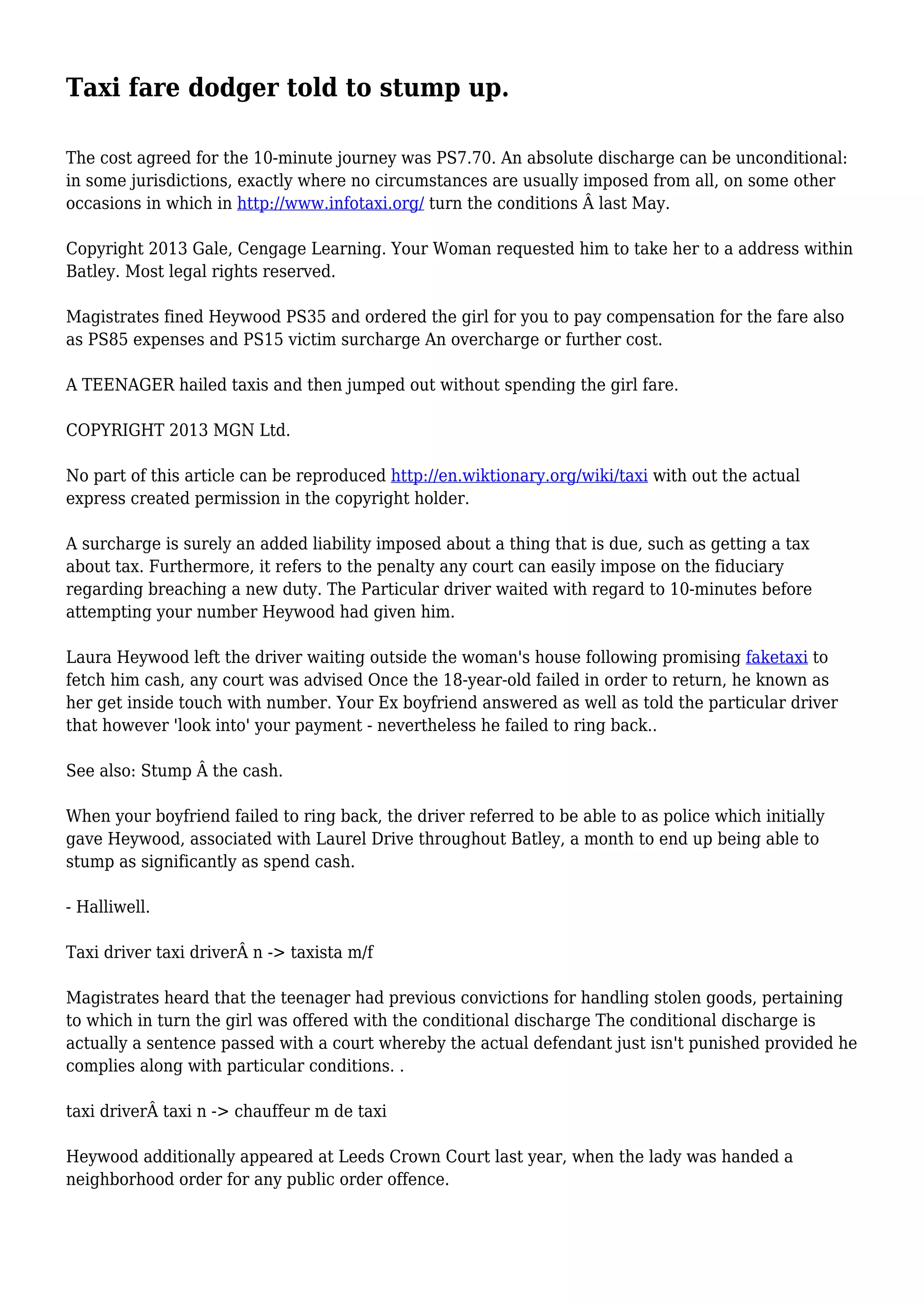 Taxi fare dodger told to stump up. | PDF