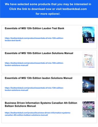 Essentials of MIS 12th Edition Laudon Solutions Manual | PDF
