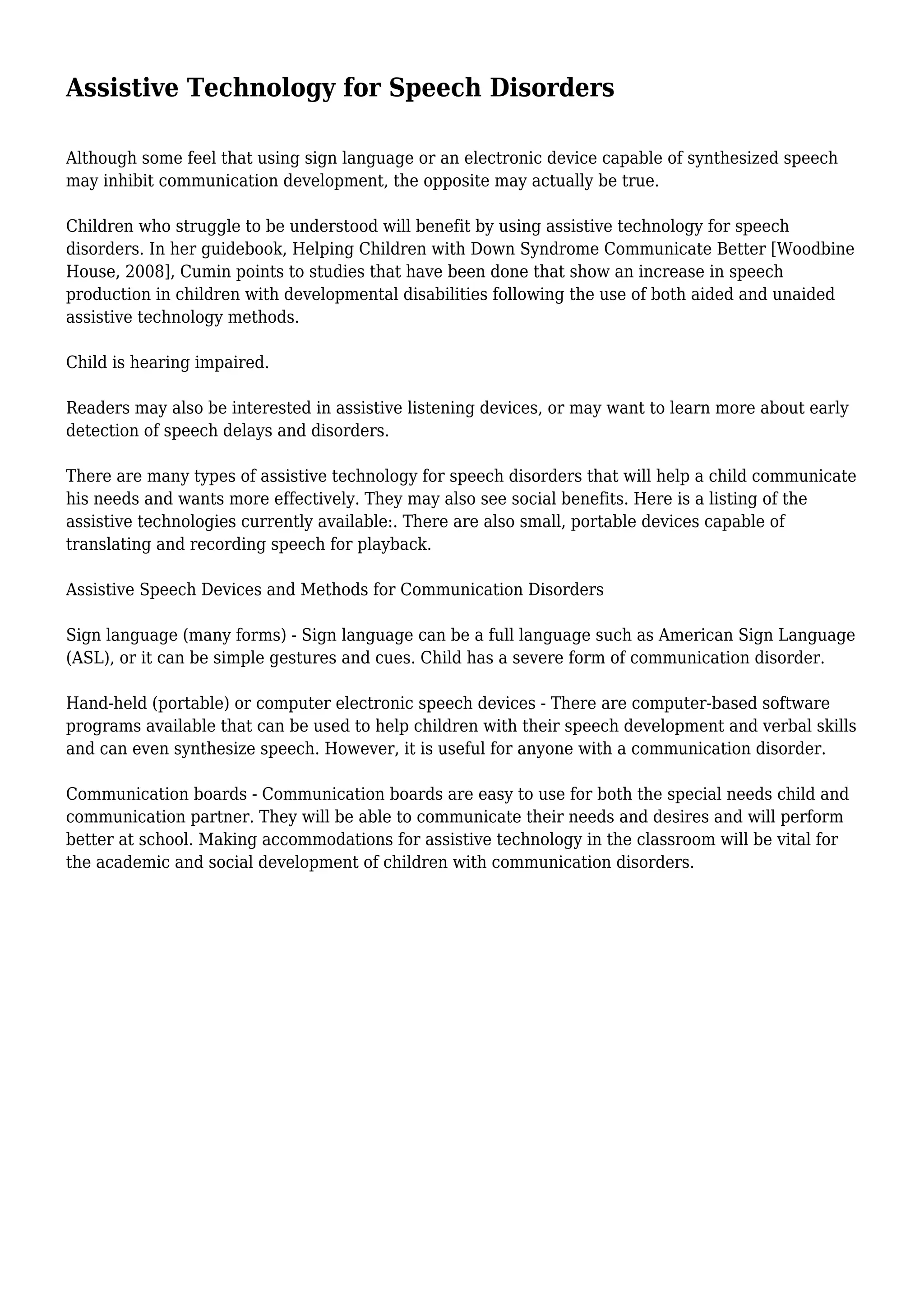 Assistive Technology for Speech Disorders | PDF