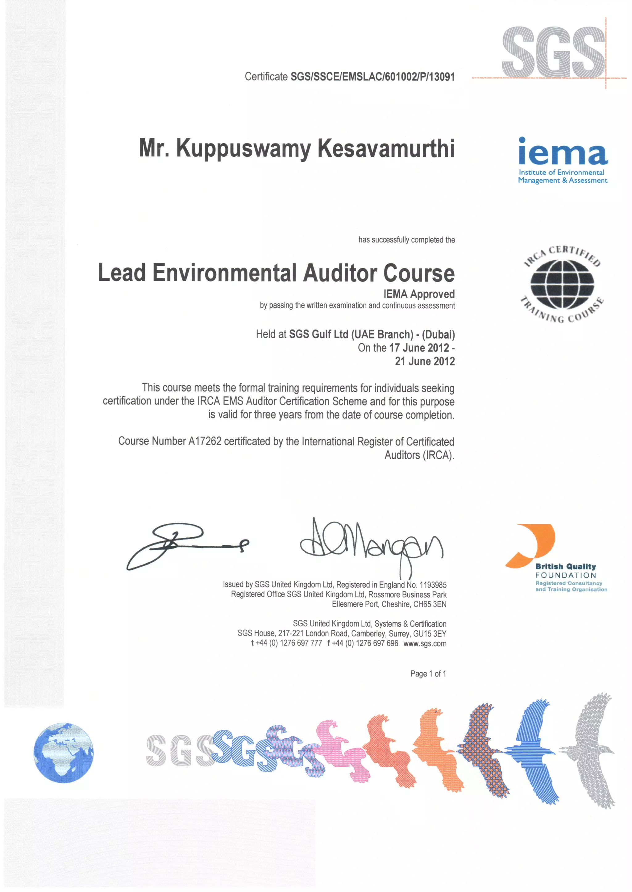 Environment Lead Auditor Certificate | PDF