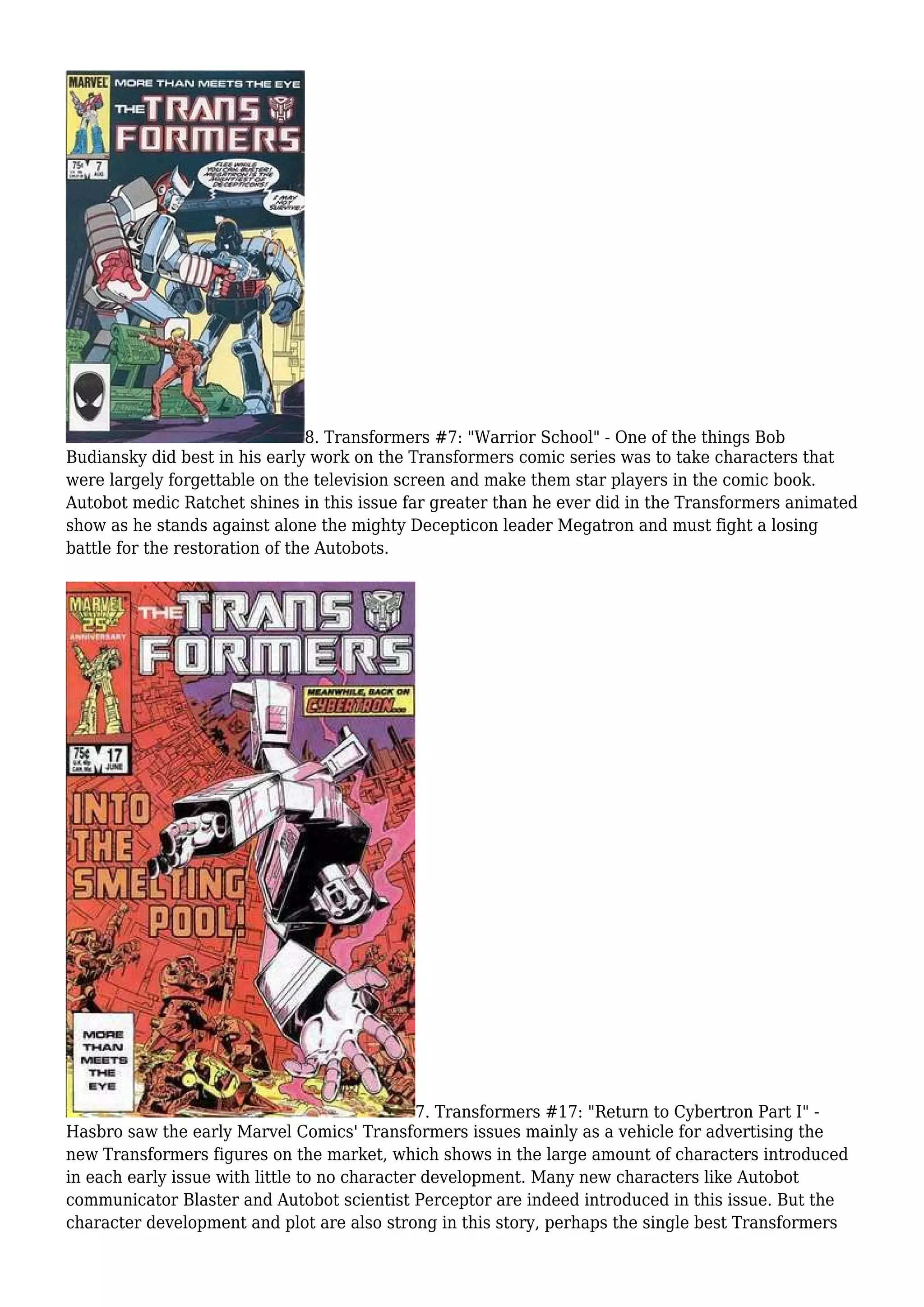 The Top Ten Issues of the Marvel Comics Transformers Series | PDF