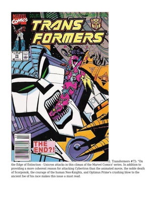 The Top Ten Issues of the Marvel Comics Transformers Series | PDF ...