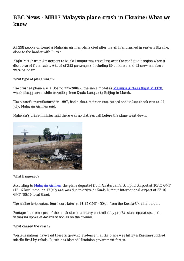 BBC News - MH17 Malaysia plane crash in Ukraine: What we know | PDF | Air Travel | Travel Type