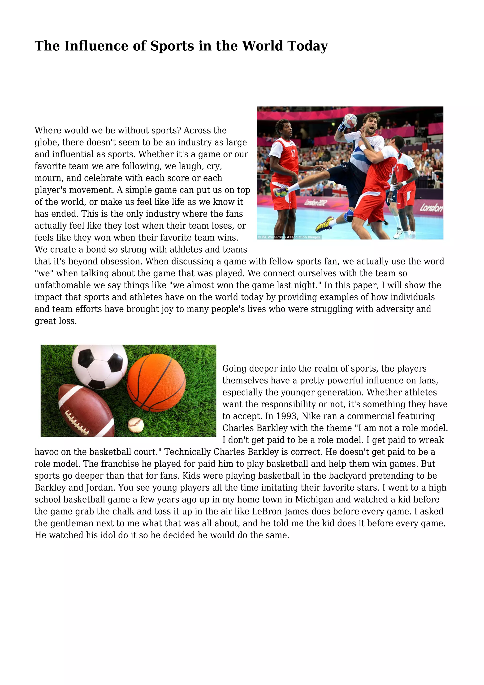 The Influence of Sports in the World Today | PDF