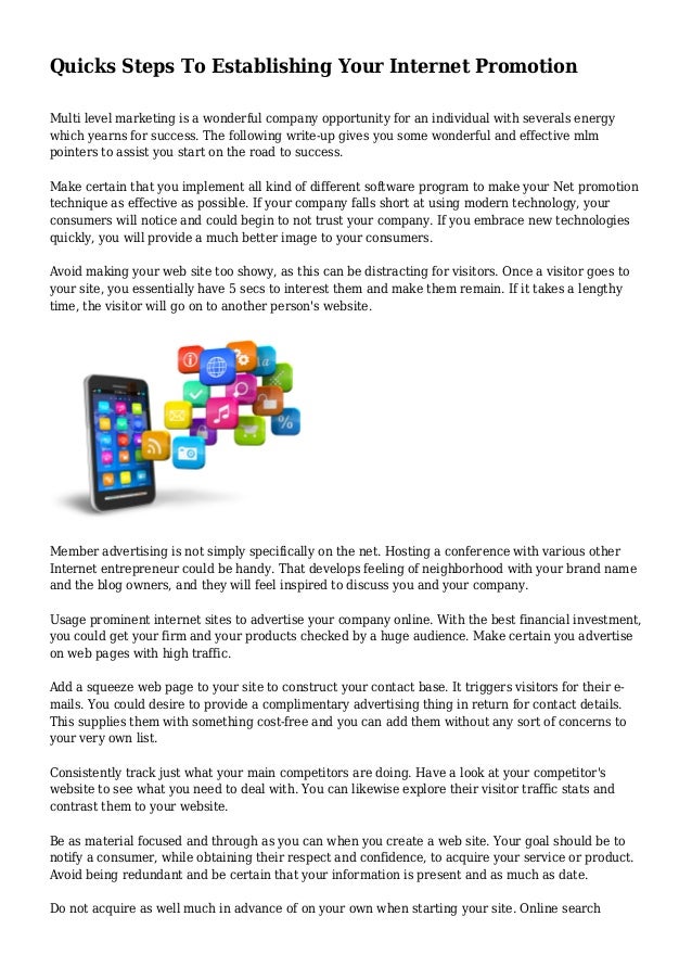 Quicks Steps To Establishing Your Internet Promotion
