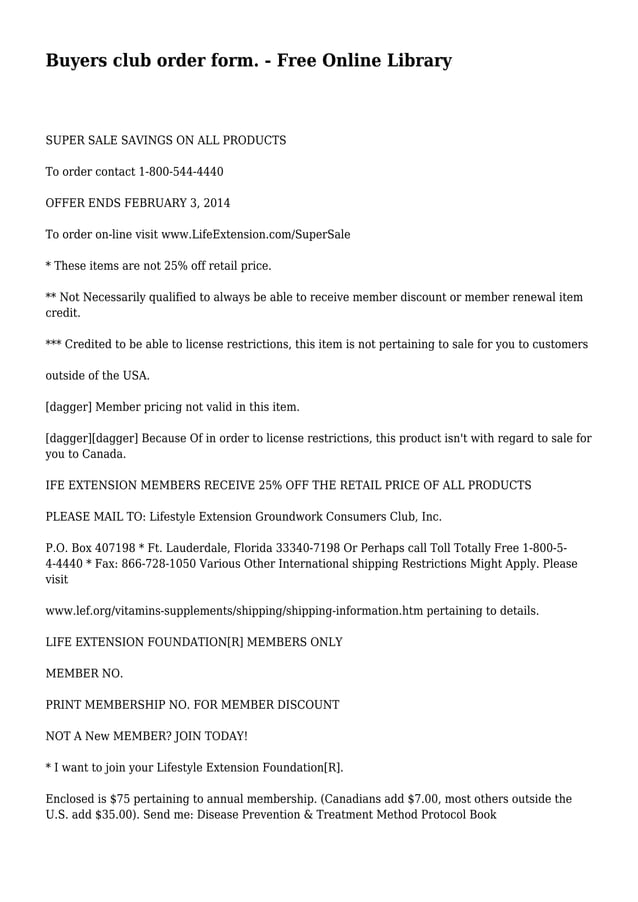 Buyers club order form. - Free Online Library | PDF | Commodities | Economy