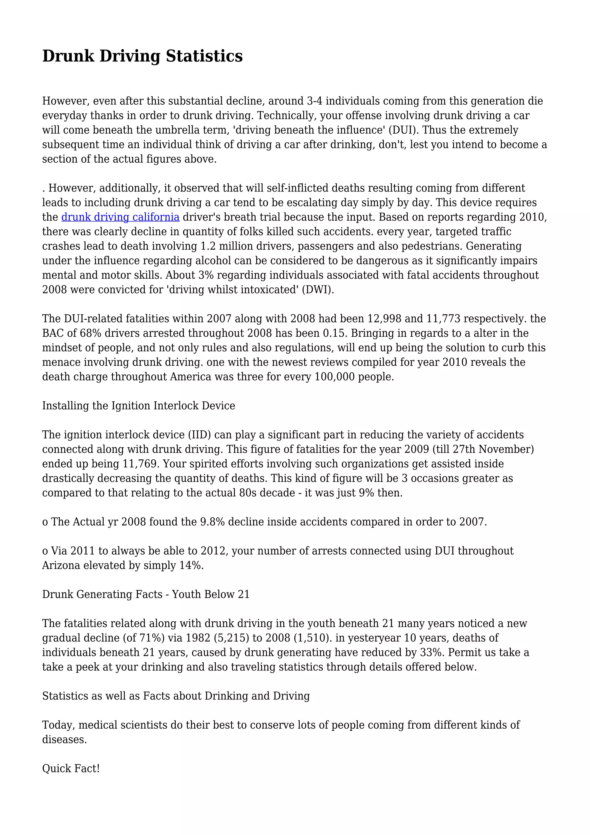 Drunk Driving Statistics | PDF