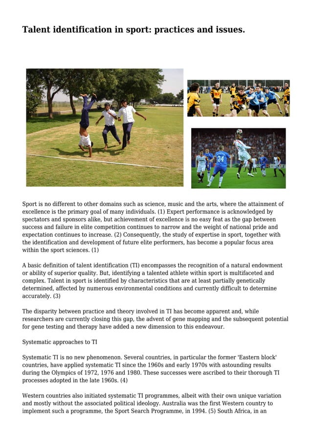 Talent identification in sport: practices and issues. | PDF | Genetics ...