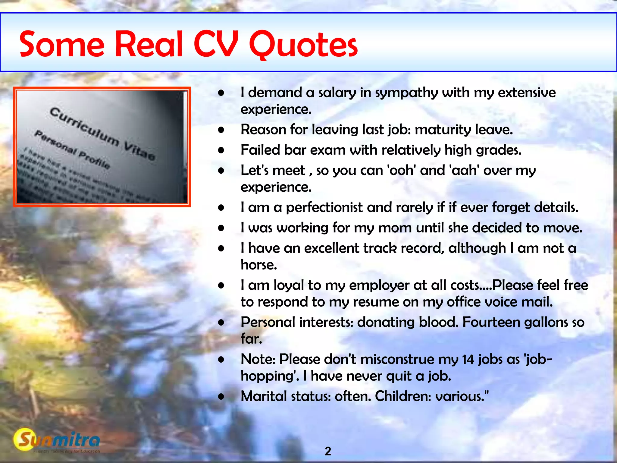 Preparing an Effective CV | PPTX