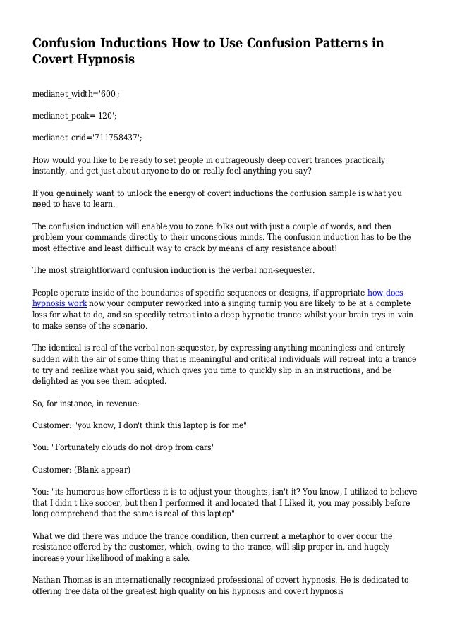 Confusion Inductions How to Use Confusion Patterns in Covert Hypnos…