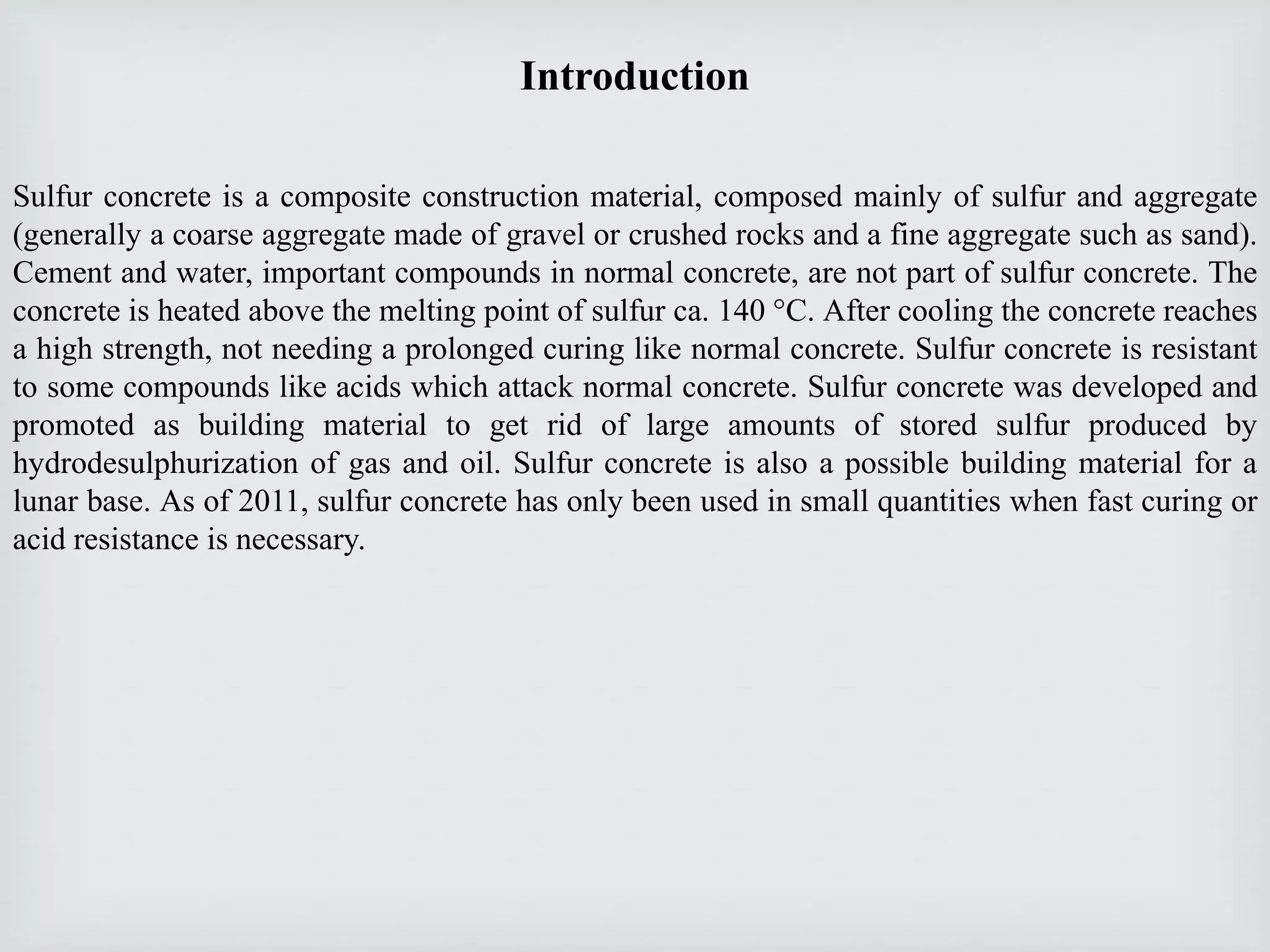 Sulphur infiltrated concrete | PPTX